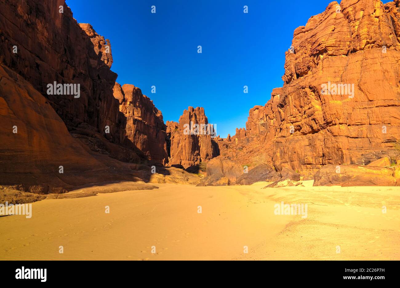 Panorama inside canyon aka Guelta d'Archei in East Ennedi, Chad Stock ...