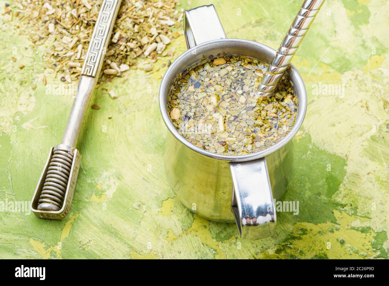Yerba mate in calabash and dry herb.Traditional argentinian beverage ...