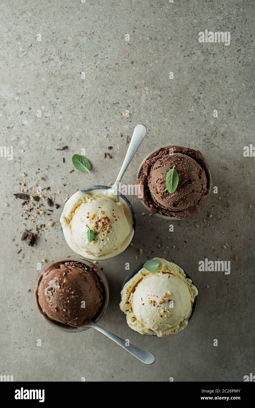 Set of ice cream scoops with chocolate and vanilla flavours Stock Photo ...