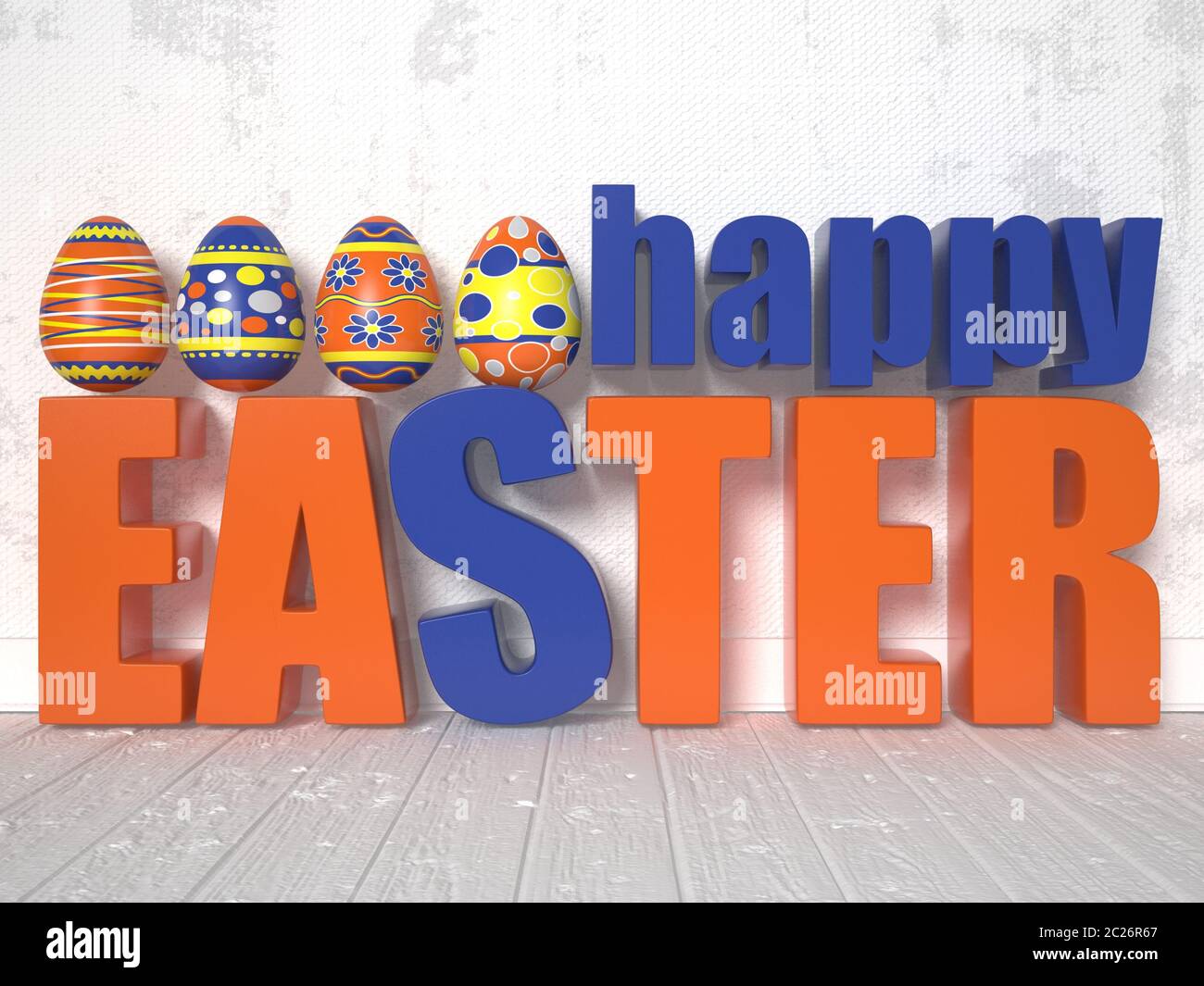 Easter eggs and the words happy Easter. 3D Stock Photo - Alamy