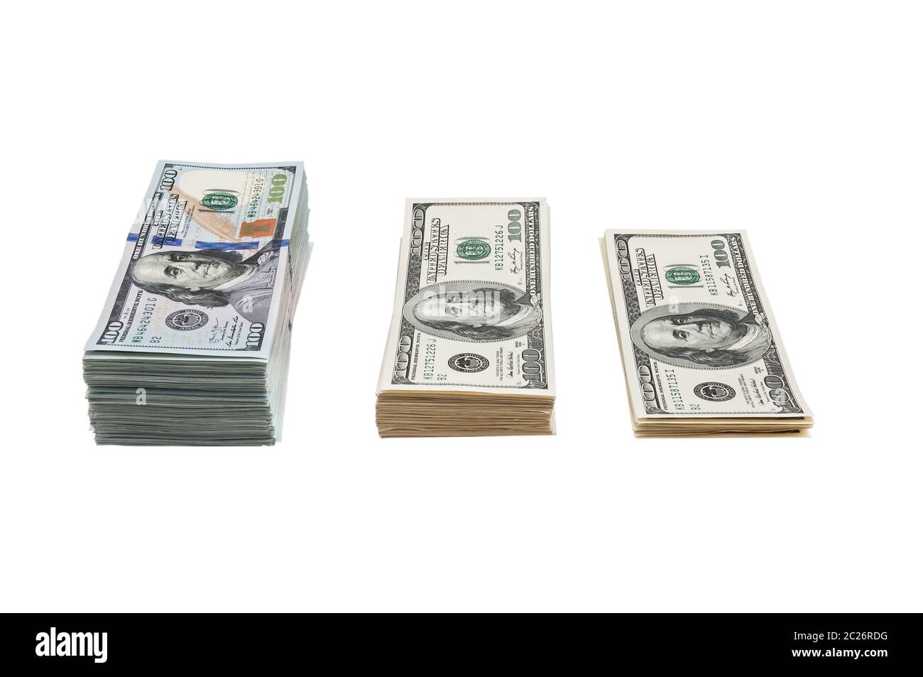 Bundle of US 100 dollars bank notes isolated on white background Stock ...