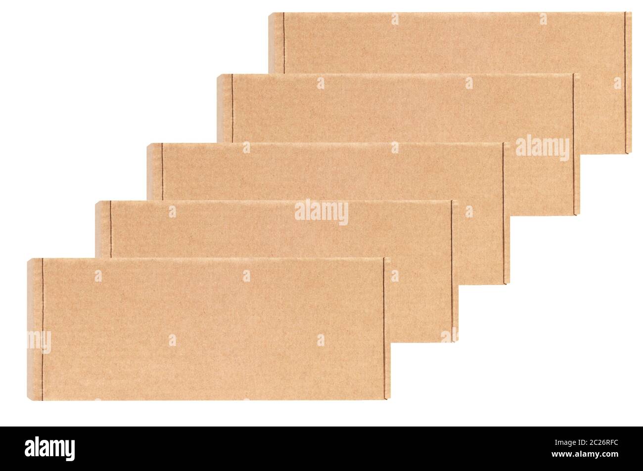 Cardboard boxes are the same located in a row diagonally. Isolated on a ...