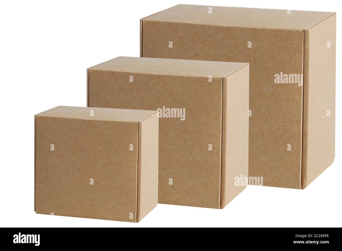 Cardboard boxes of various sizes are arranged in a row diagonally ...
