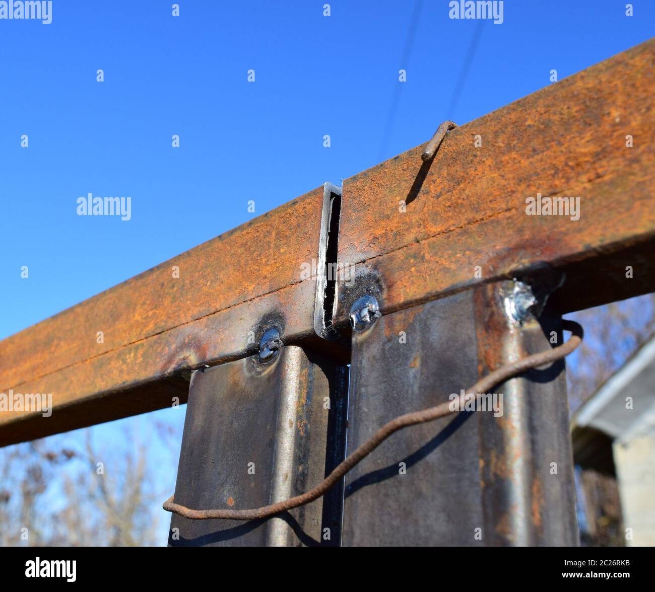 Connection by welding of metal square pipes. Welding seam Stock Photo ...