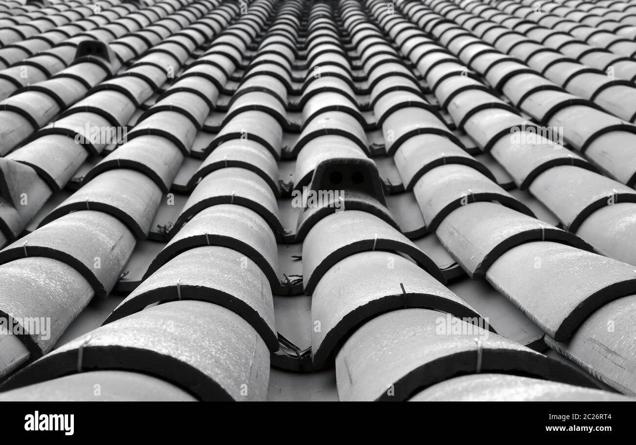 monochrome toned perspective view of traditional curved Portuguese ...