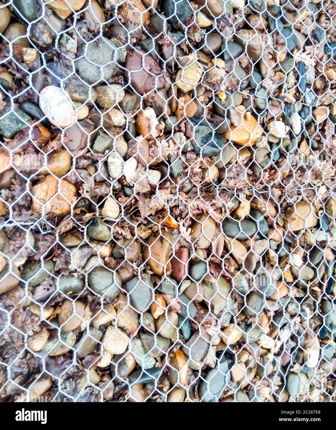 Retaining net on the slope. The net keeps the pebble from scattering ...