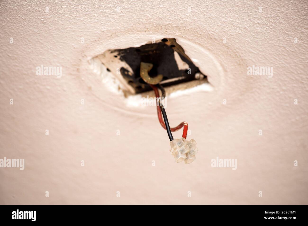 Cable laying the ceiling. Electrical wires on the wall. Wiring ...