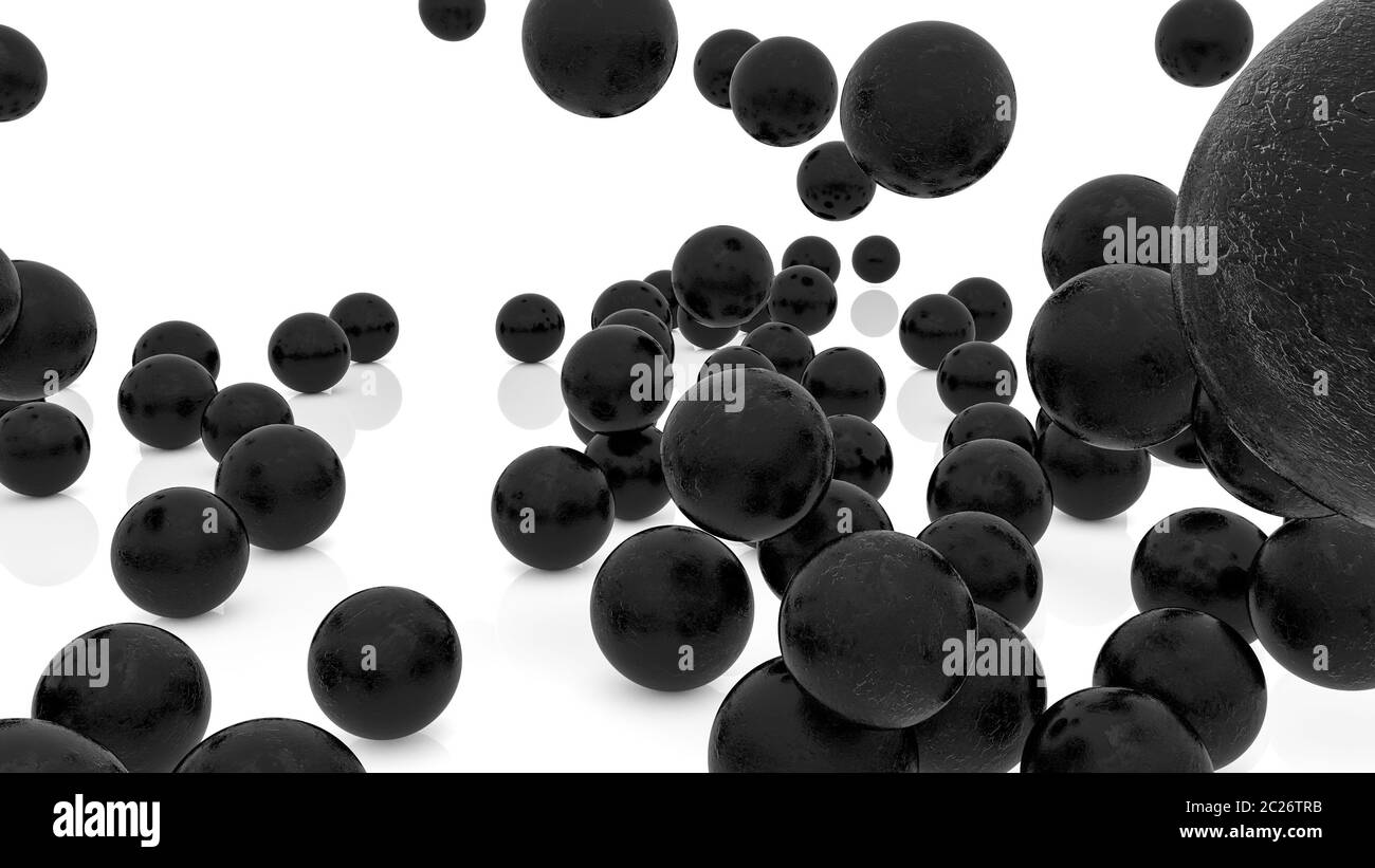 three-dimensional dark spheres on white surface. 3d render Stock Photo ...