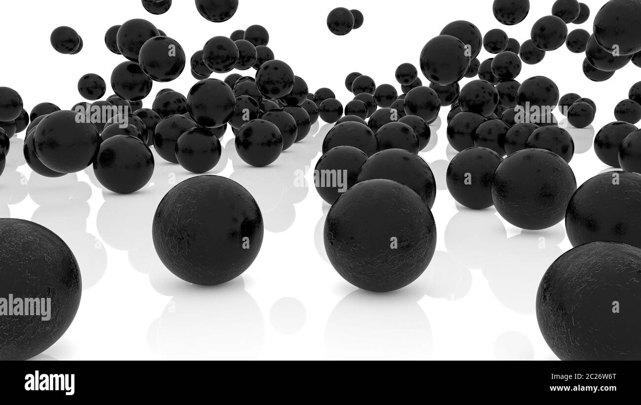 three-dimensional dark spheres on white surface. 3d render Stock Photo ...