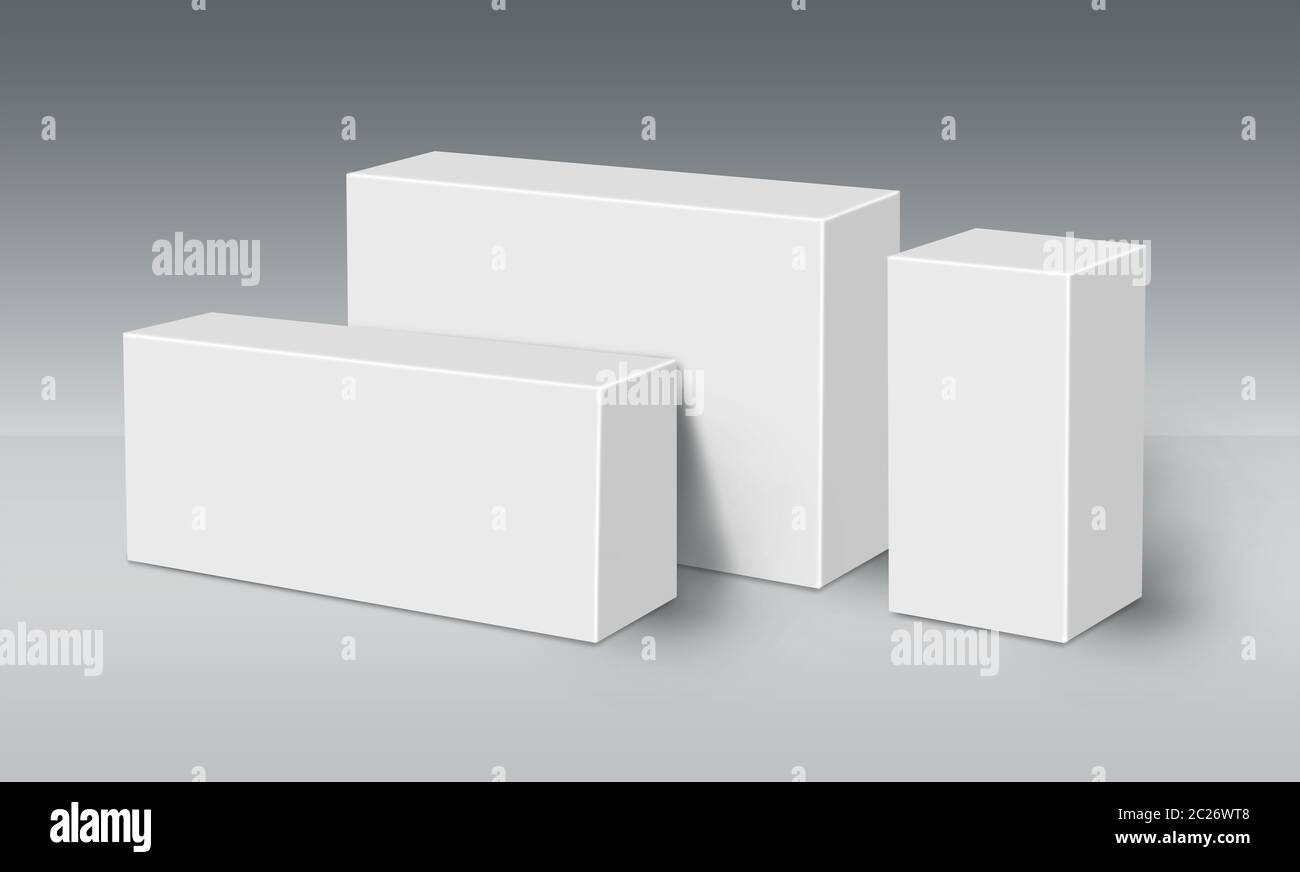 Three 3D White Boxes on Ground, Mock Up Template Ready For Your Design ...