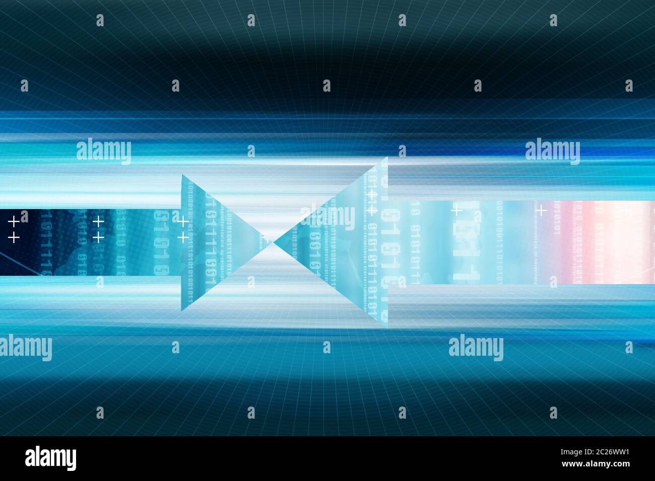 Two directions in front of data highspeed transfer line, digital world ...