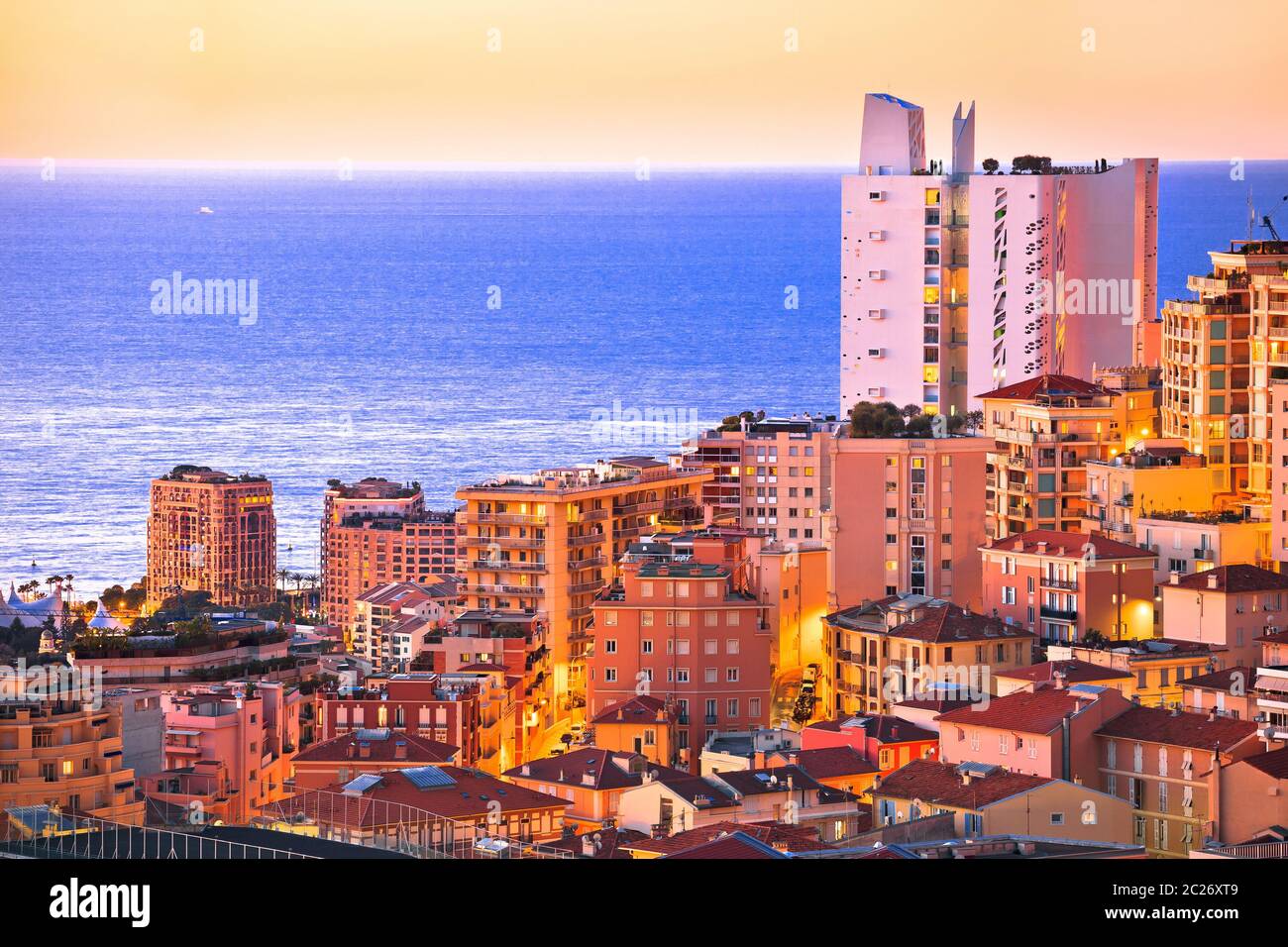 Monaco waterfront skyscrapers golden sunset view, Principality of ...