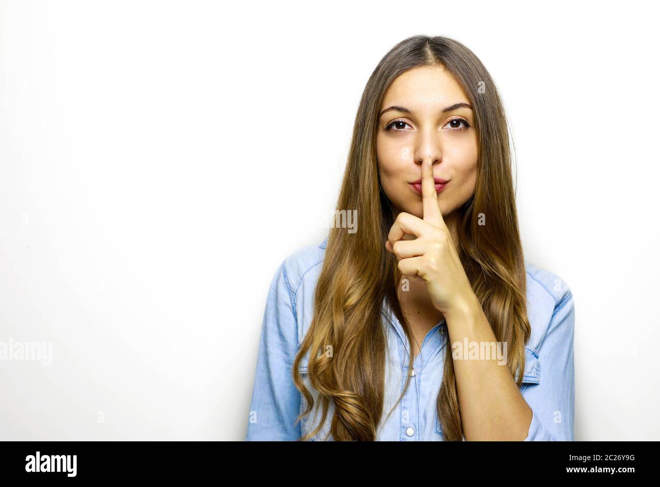 Its A Secret Shut Your Mouth Finger On Lips Portrait Of Pretty
