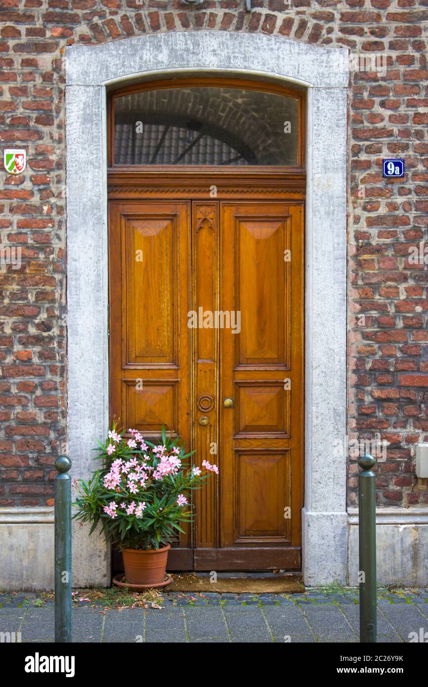 Old wooden house door in German small town, Wachtendonk, North-Rhine ...