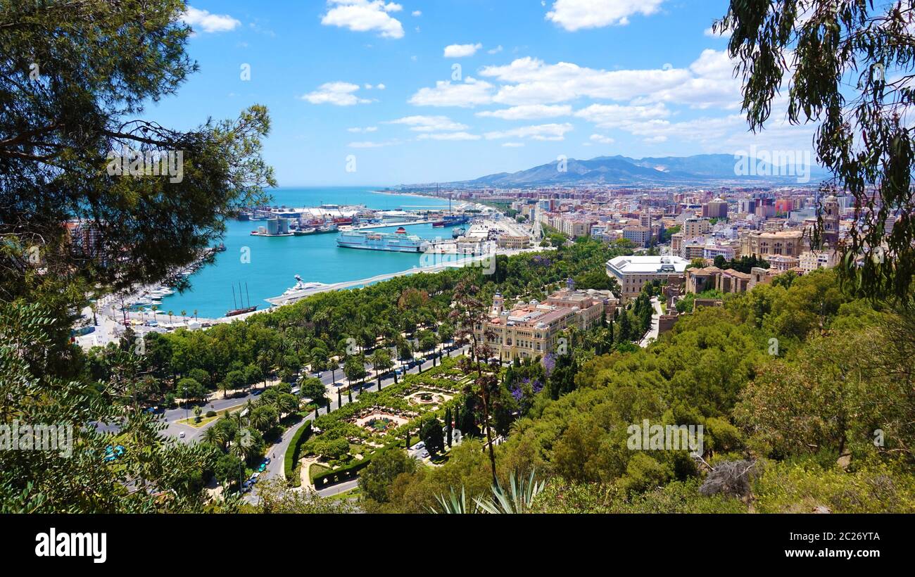 Amazing panoramic view of Malaga City, Andalusia, Spain, Europe Stock ...