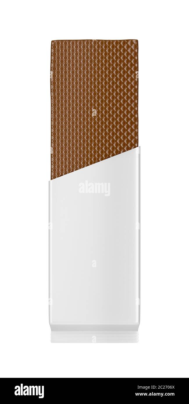 Front view of chocolate wafer in white foil, isolated on white ...