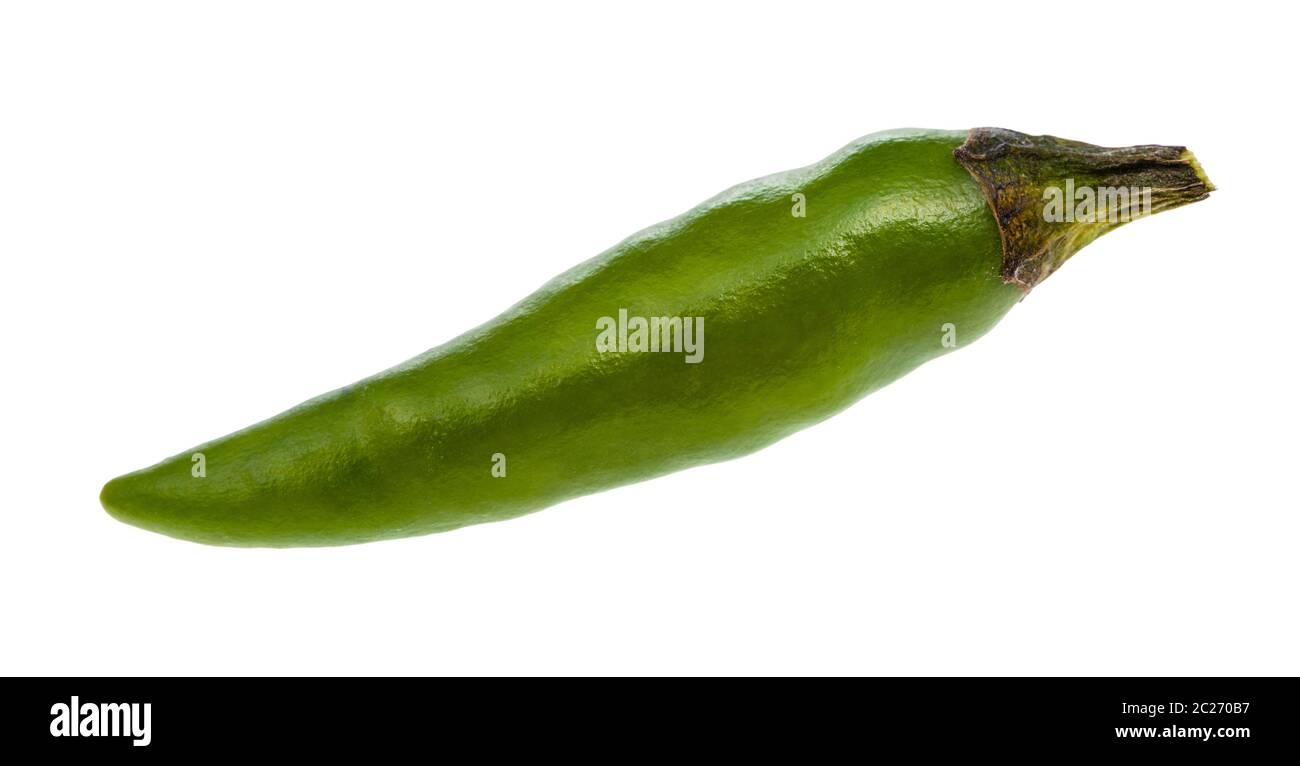 little fresh green ripe chili pepper isolated on white background Stock ...