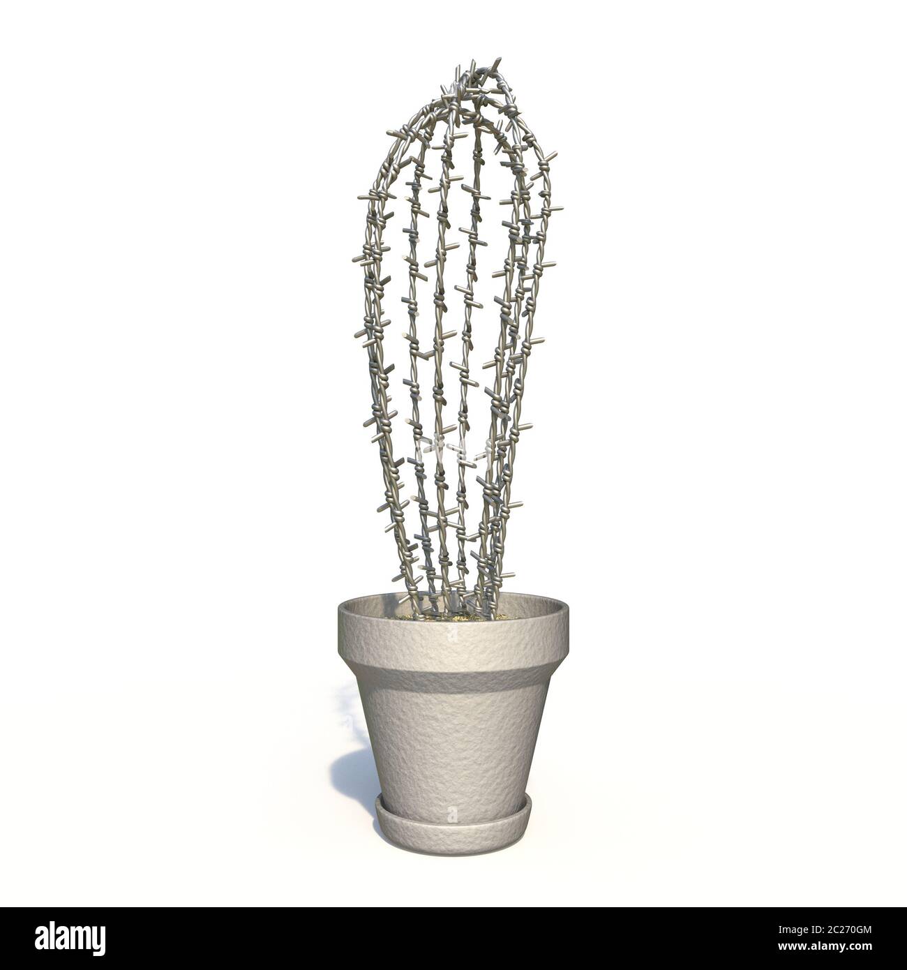 Succulent plant made of barbed wire 3D render illustration isolated on ...