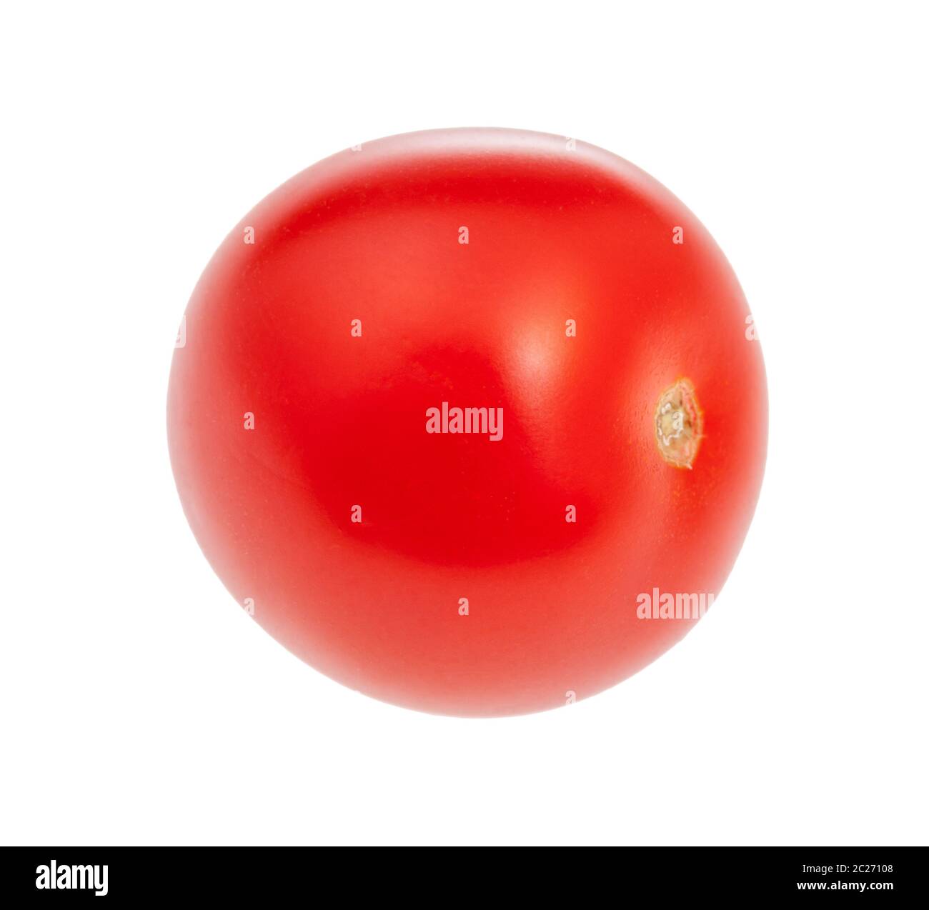single little fresh ripe red cherry tomato isolated on white background ...