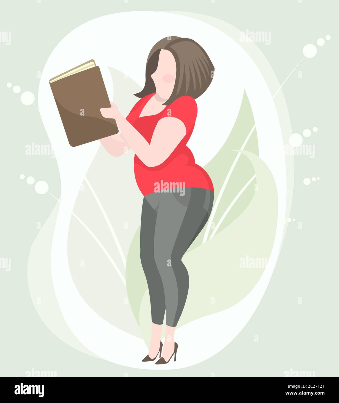 Chubby woman reading a book. Cartoon Flat Vector Illustration Stock ...