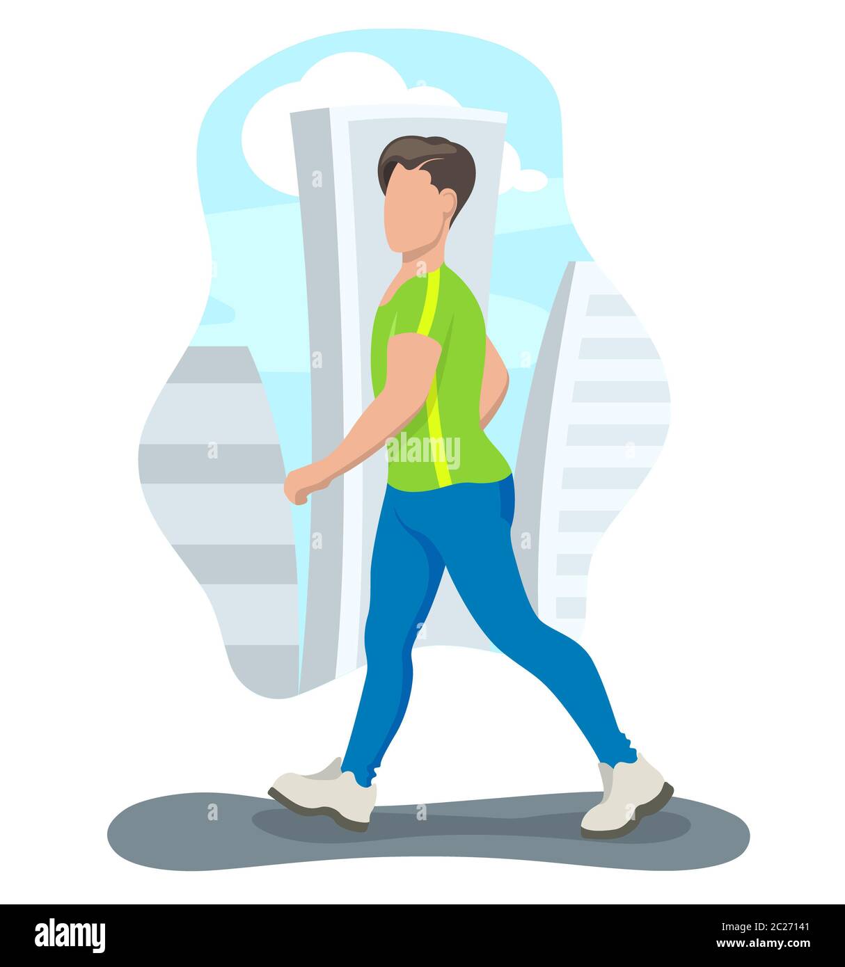 Young guy walks in a modern city. Walking and a healthy lifestyle ...