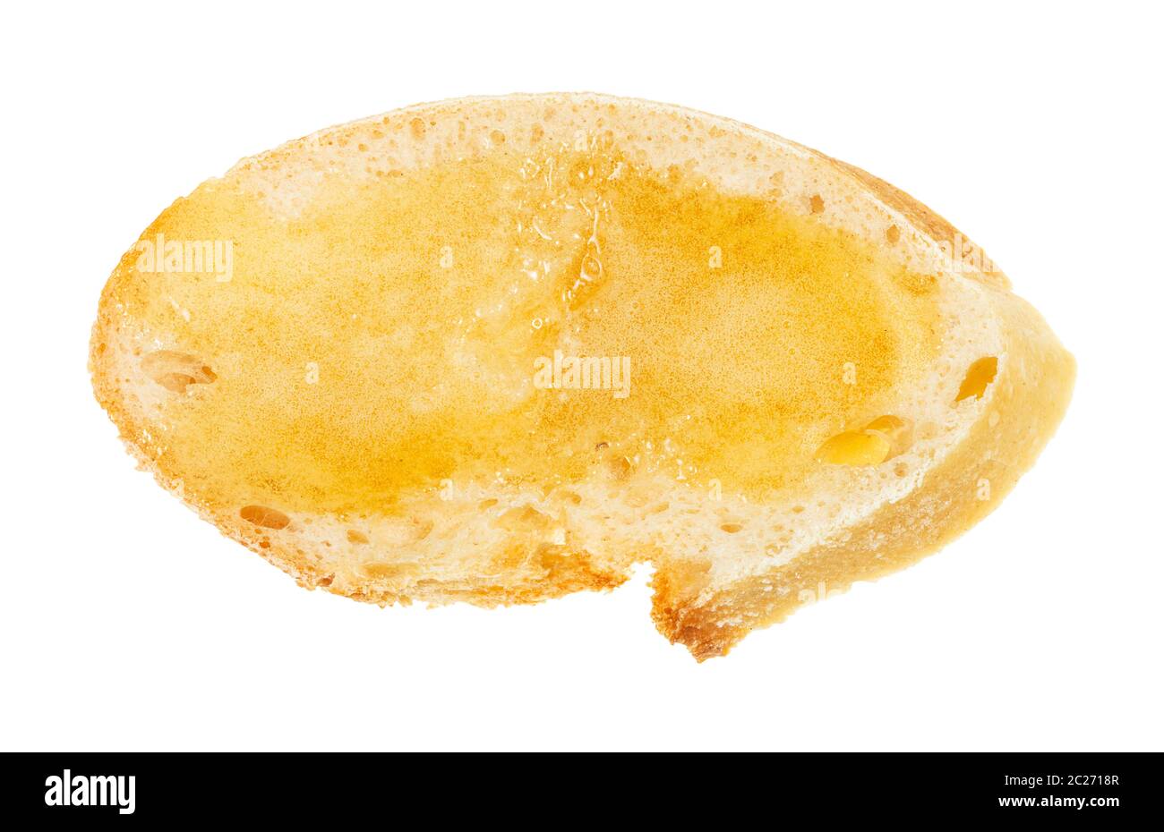 top view of open sandwich with fresh bread and honey isolated on white ...