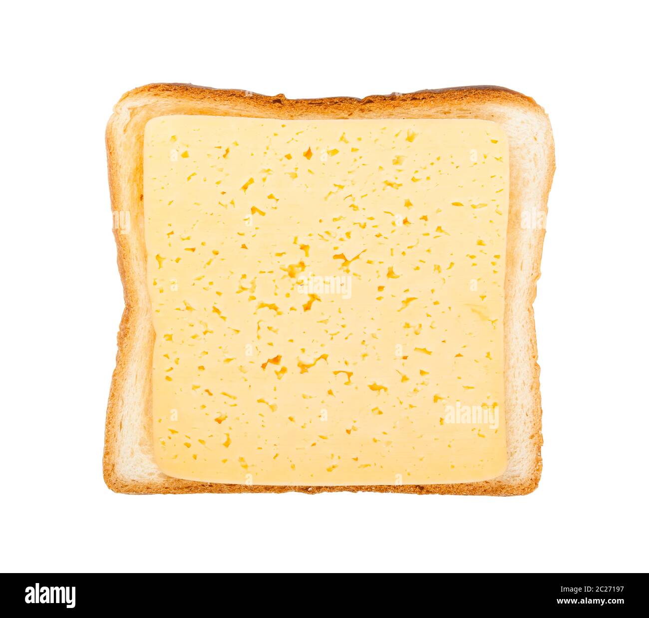 top view of open sandwich with toast and slice of cheese isolated on ...