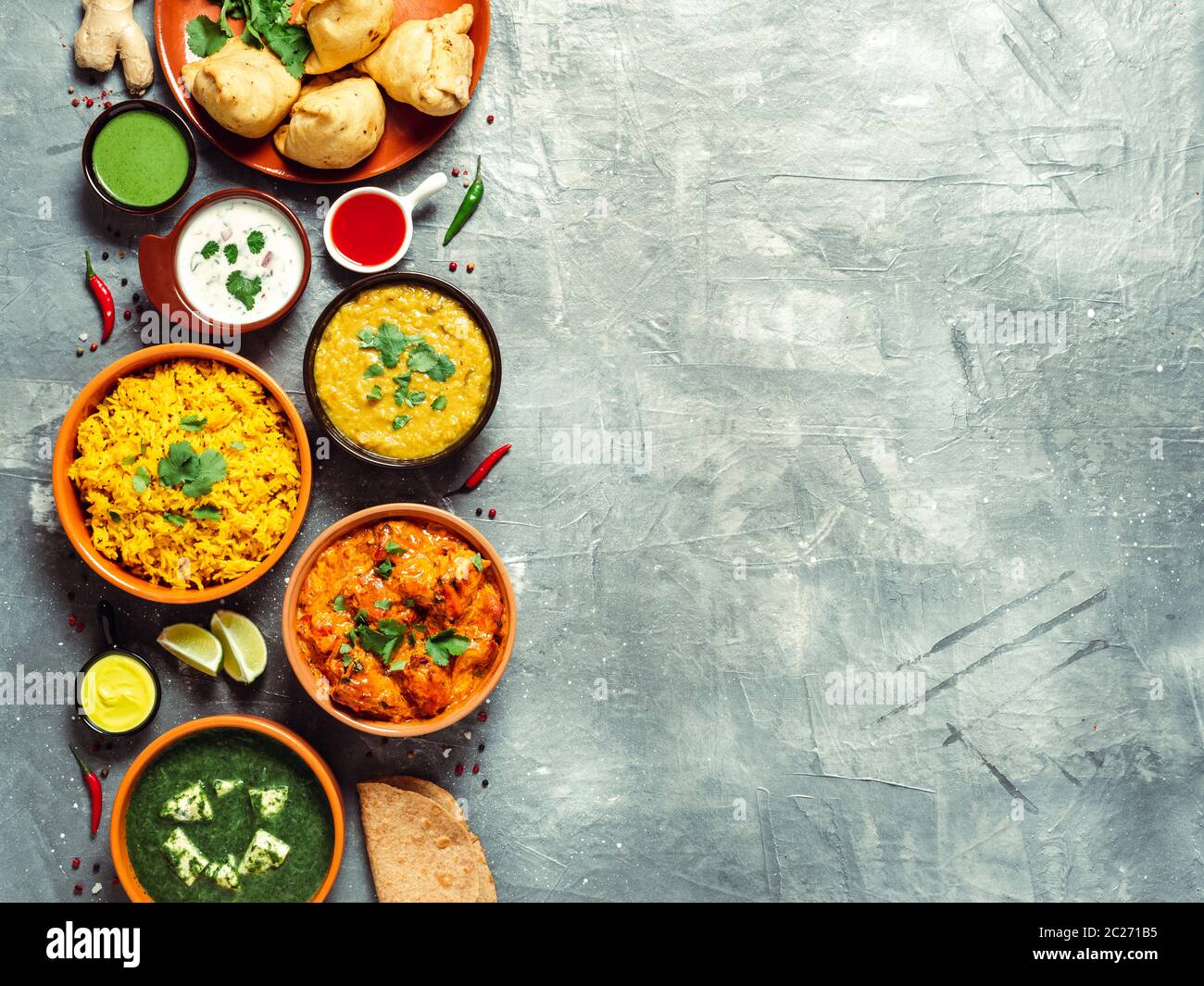 Indian cuisine dishes: tikka masala, dal, paneer, samosa, chapati ...