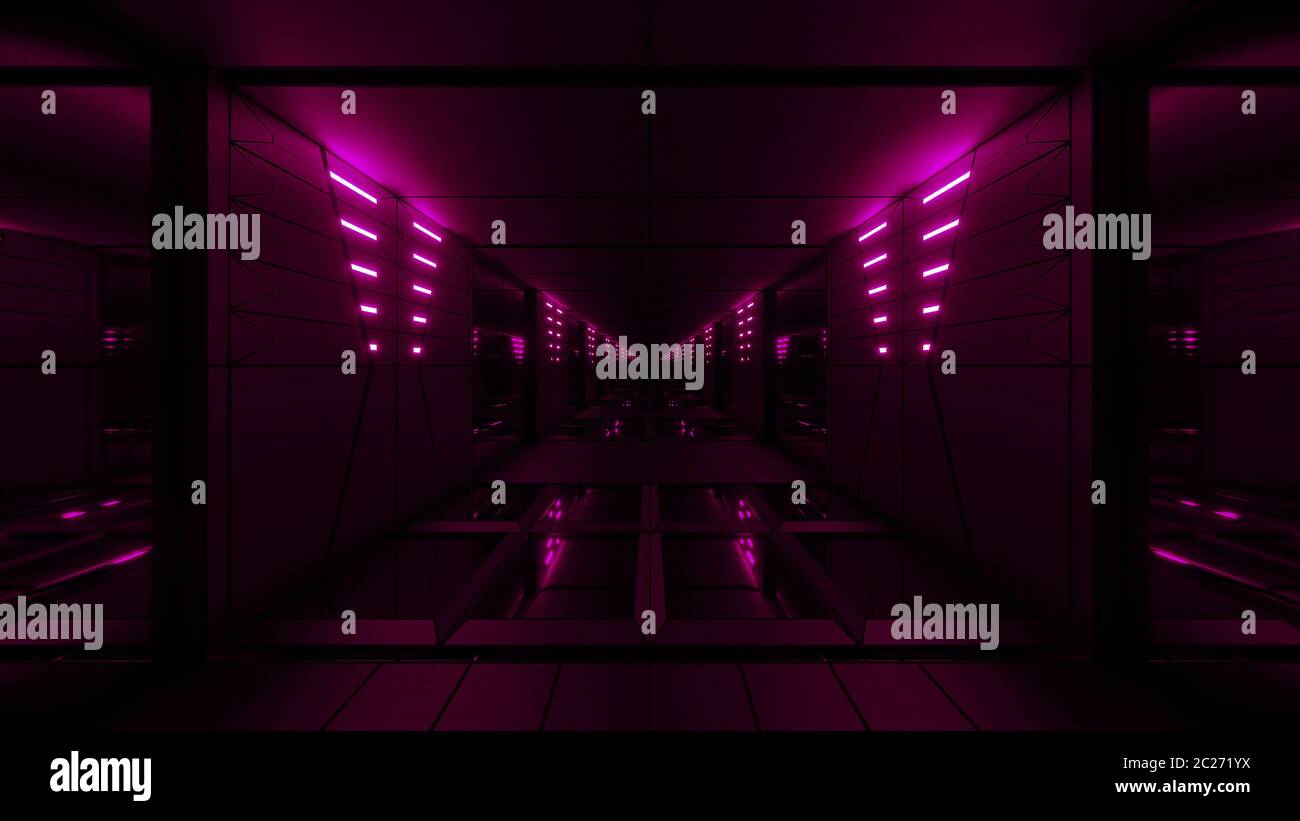 pink stylish dark sci-fi tunnel qith nice glow 3d illustration ...
