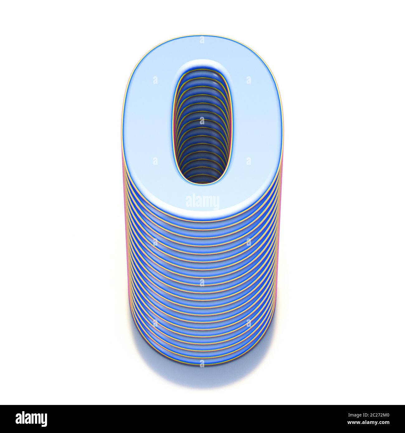 Blue extruded Number 0 ZERO 3D render illustration isolated on white ...