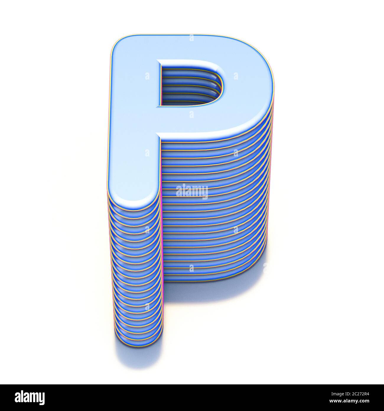 Blue extruded font Letter P 3D render illustration isolated on white ...