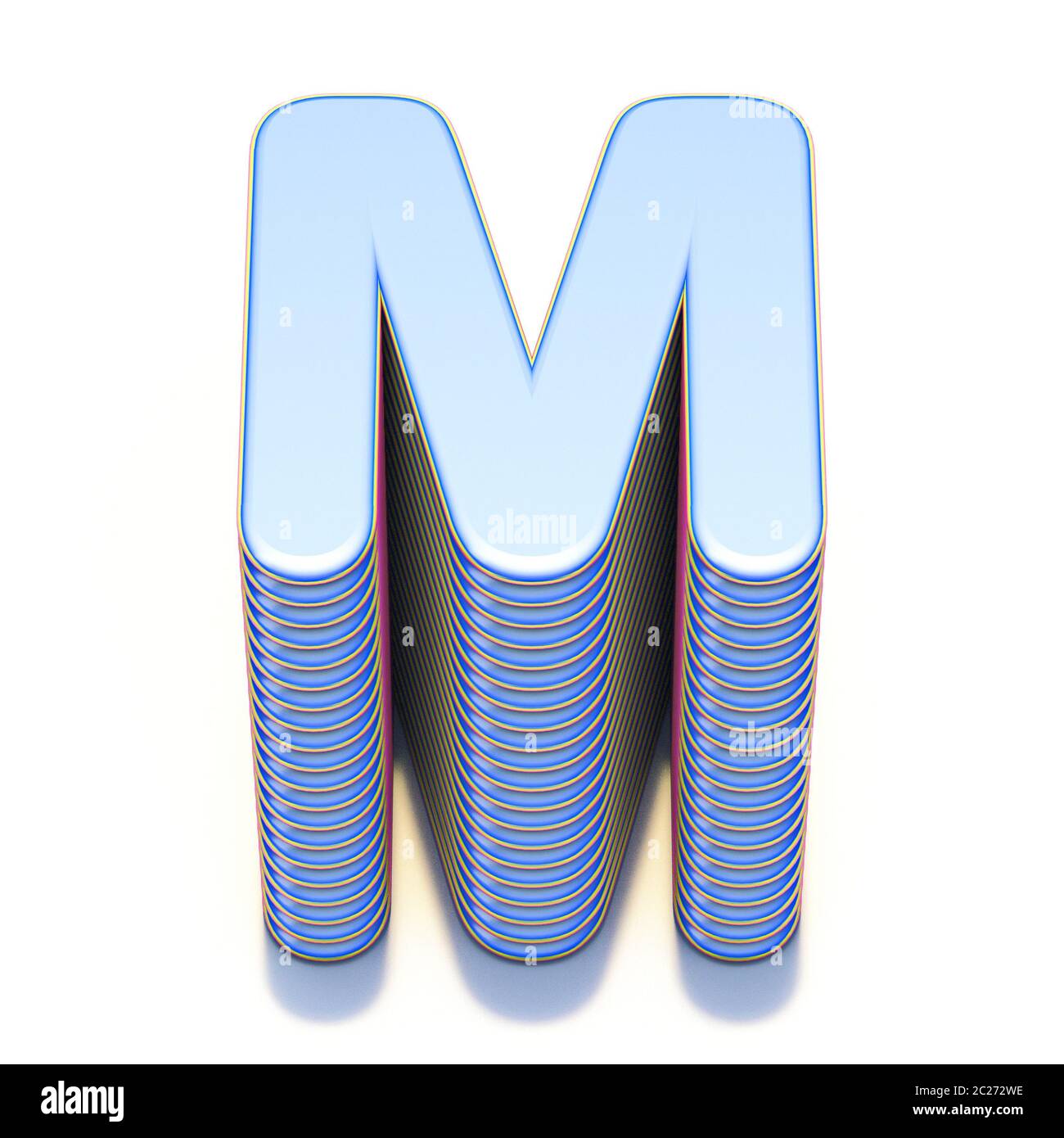 Blue extruded font Letter M 3D render illustration isolated on white ...