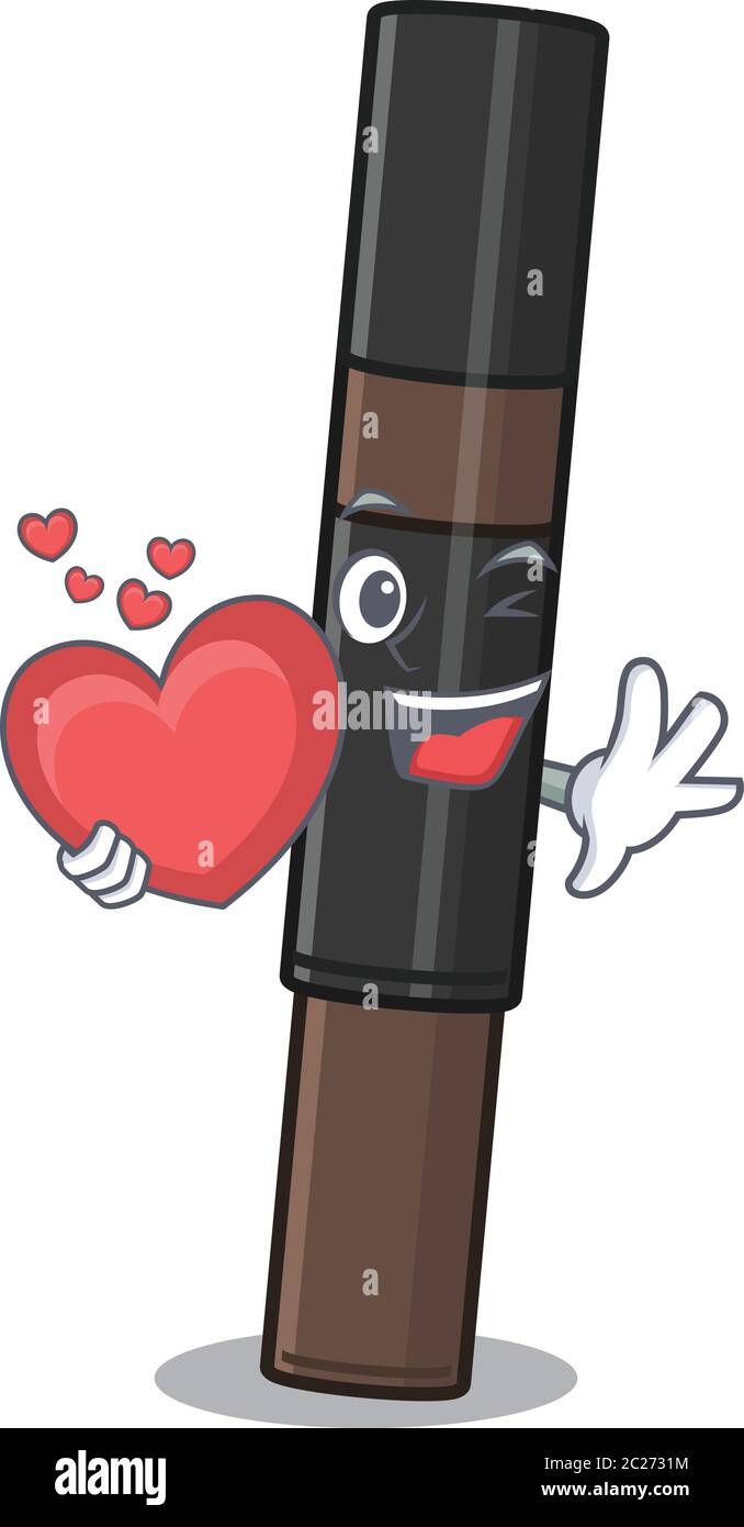 A sweet eyebrow pencil cartoon character style holding a big heart ...