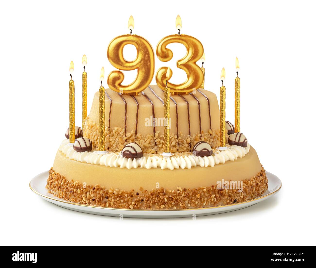 Festive cake with golden candles - Number 93 Stock Photo - Alamy