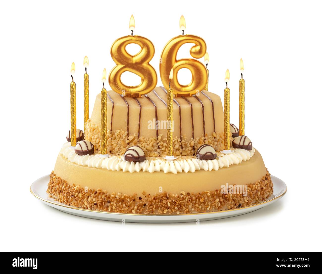 Festive cake with golden candles - Number 86 Stock Photo - Alamy