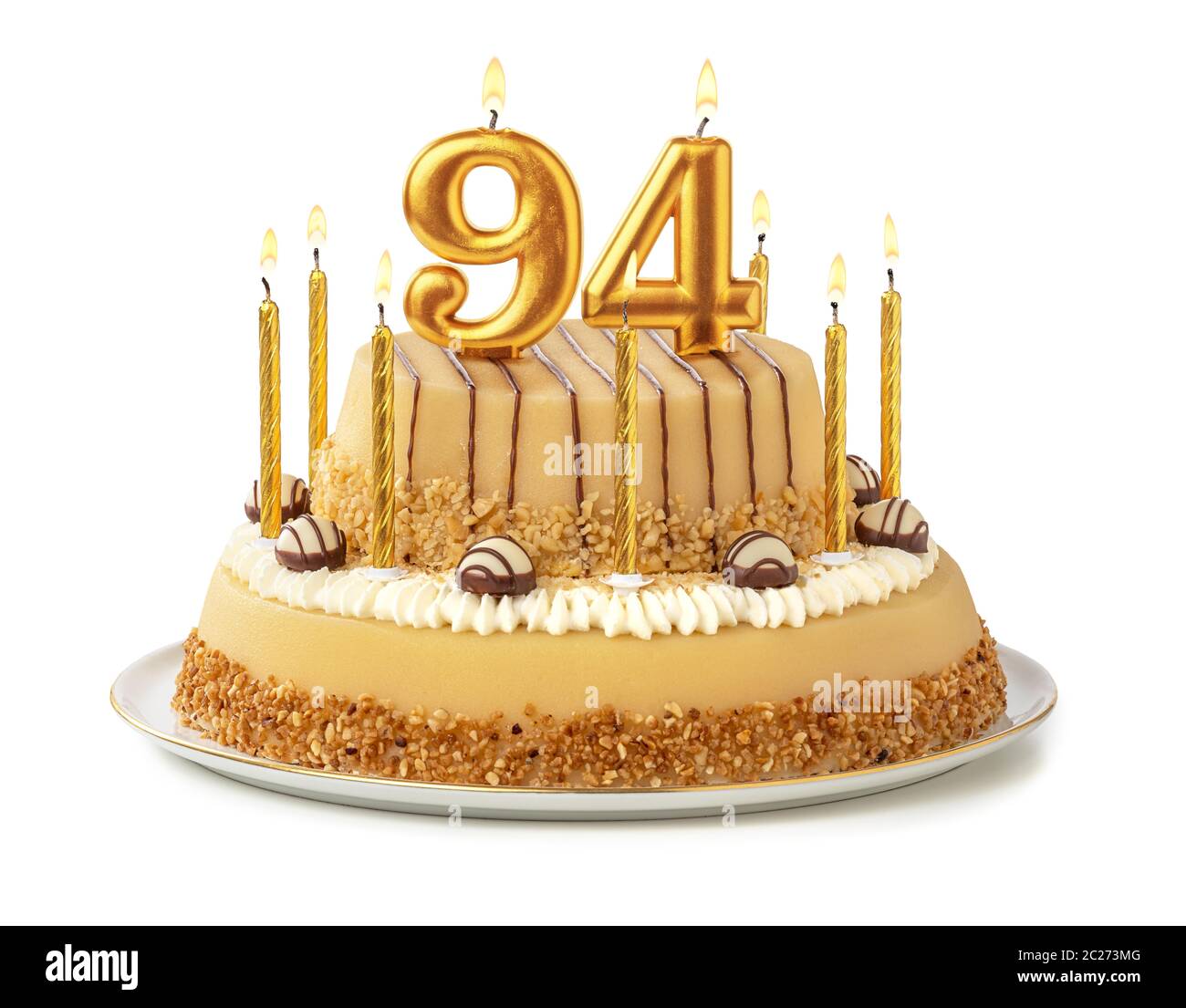 Festive cake with golden candles - Number 94 Stock Photo - Alamy