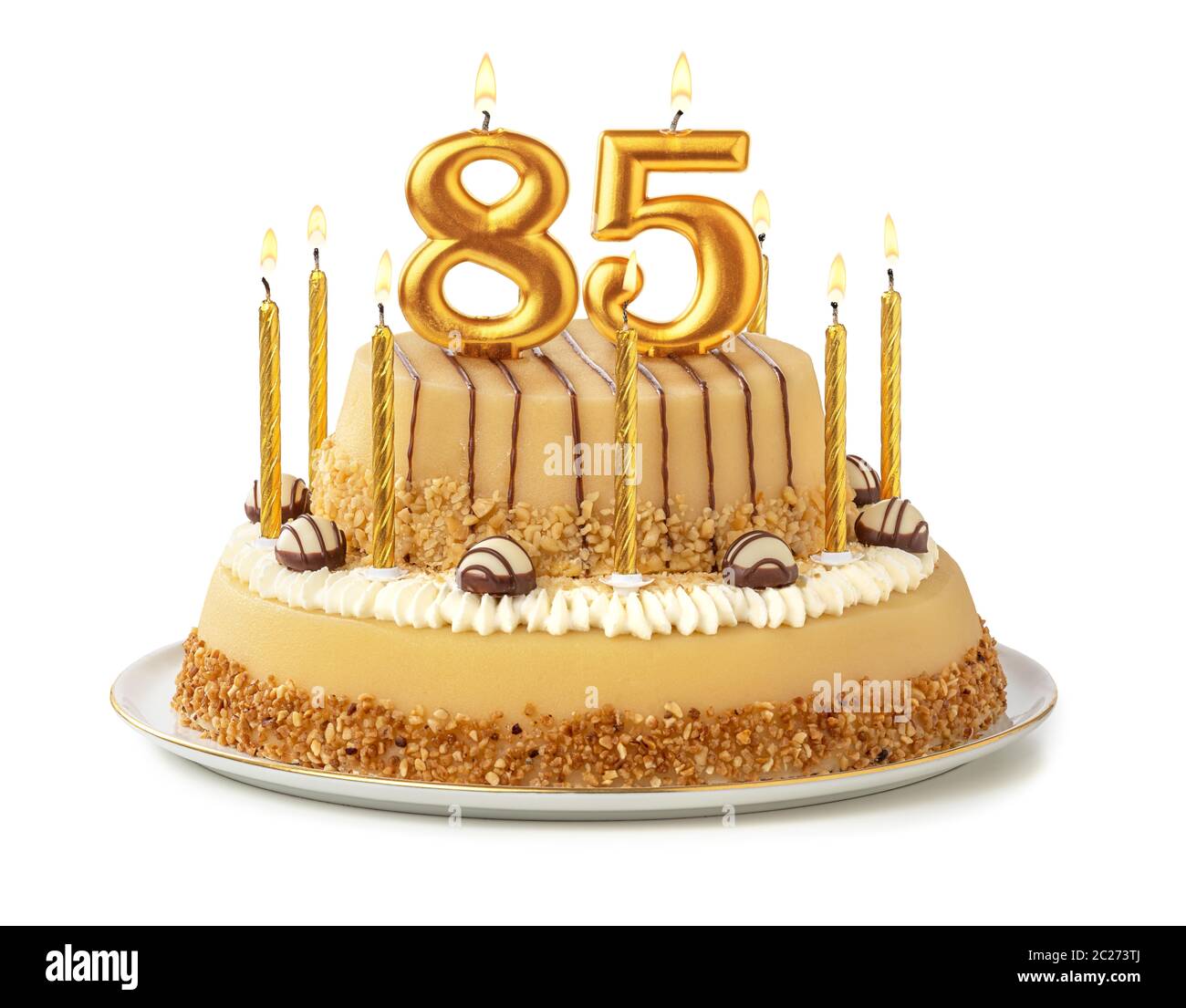 Festive cake with golden candles - Number 85 Stock Photo - Alamy