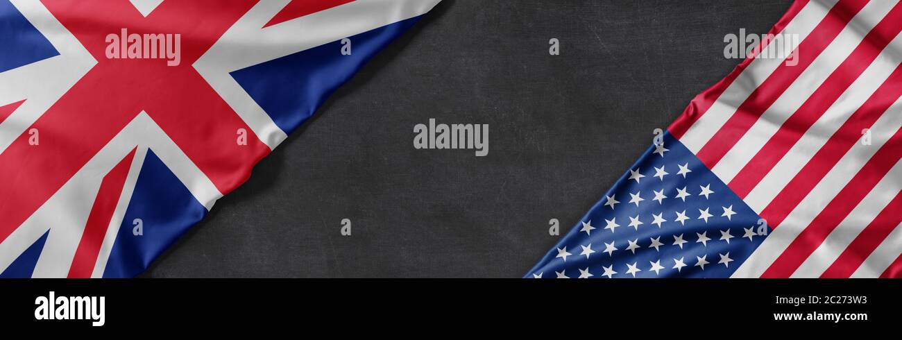 Flags of Great Britain and the United States of America with copy space ...