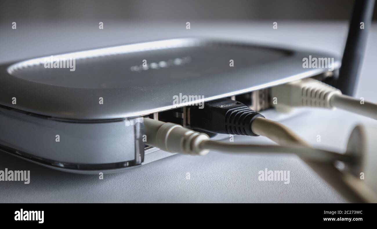 router wifi ethernet connection network port wireless closeup concept ...