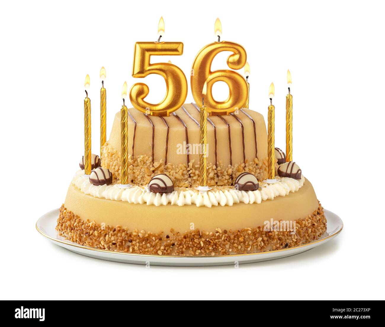Festive cake with golden candles - Number 56 Stock Photo - Alamy