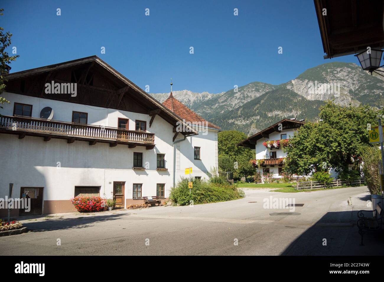 The ancient town of Hall in Tirol, Austria with mountains in the ...
