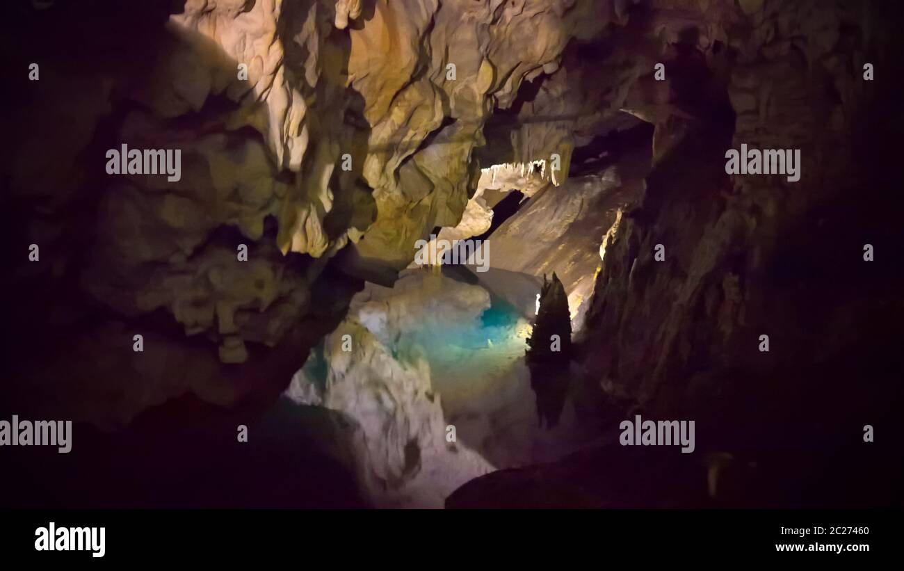 Interior view to Vrelo cave, Matka Canyon, North Macedonia Stock Photo ...