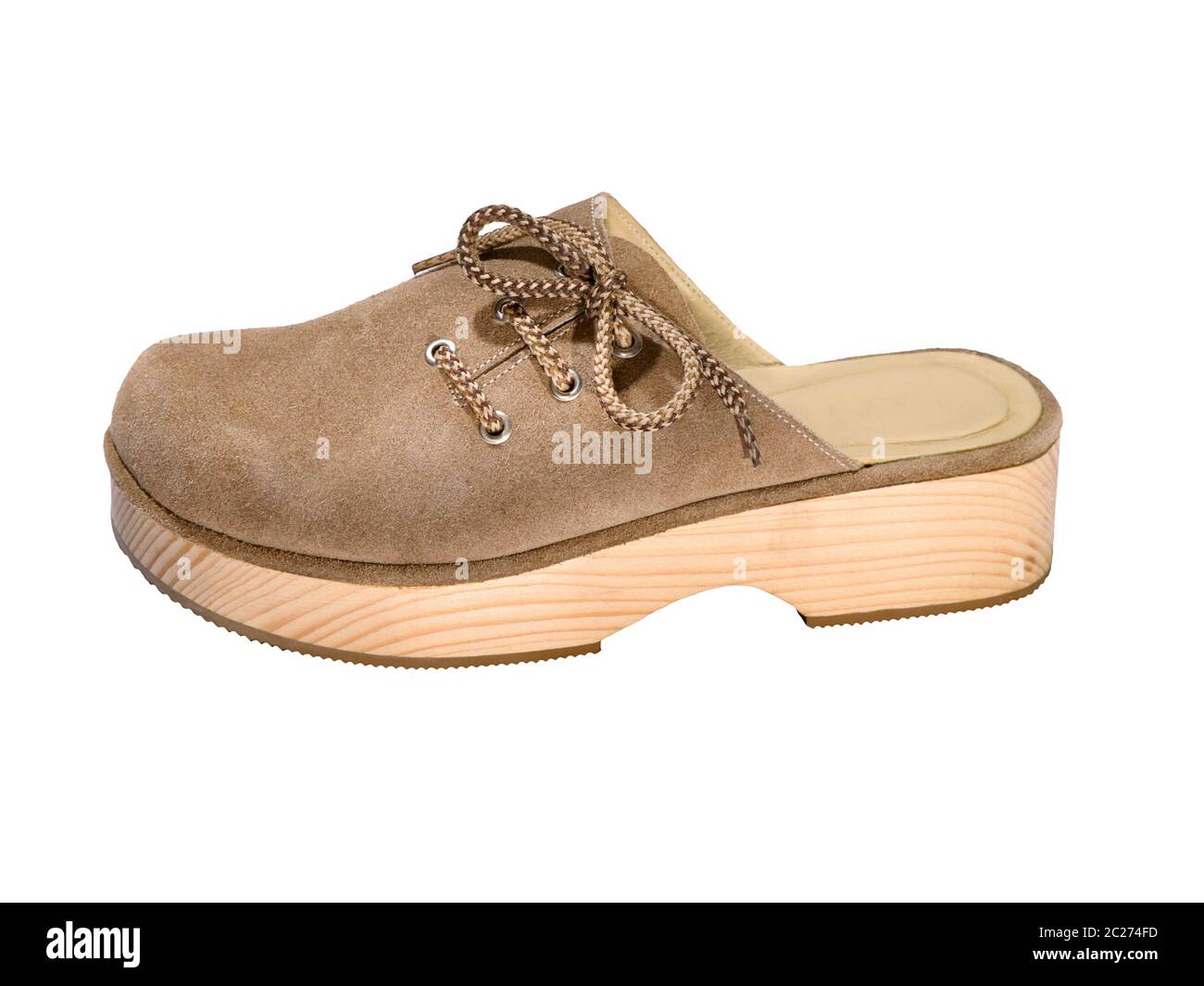 clog shoe brown leather in traditional country style isolated on white ...