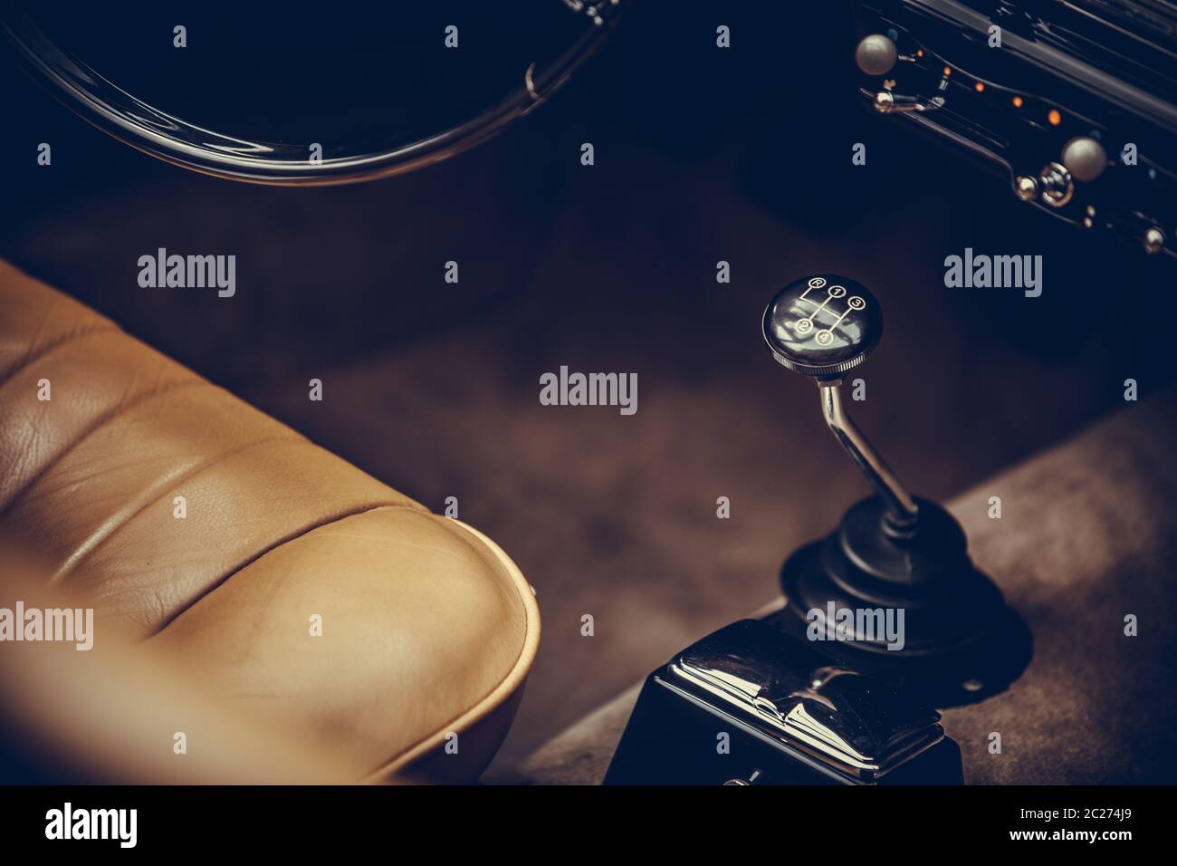 Close up vertical shot of the gear shifter of a vintage car Stock Photo ...