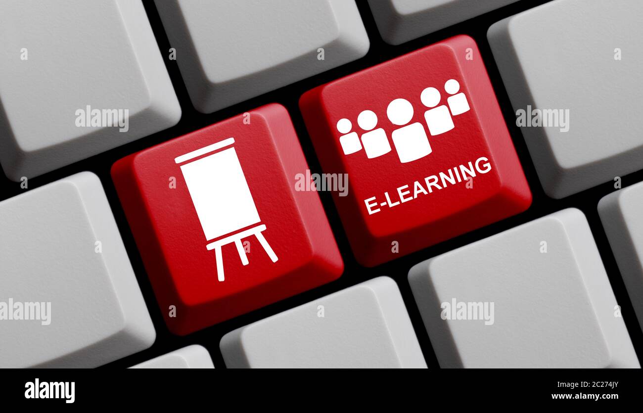 Red computer keyboard showing E-Learning concept online Stock Photo - Alamy