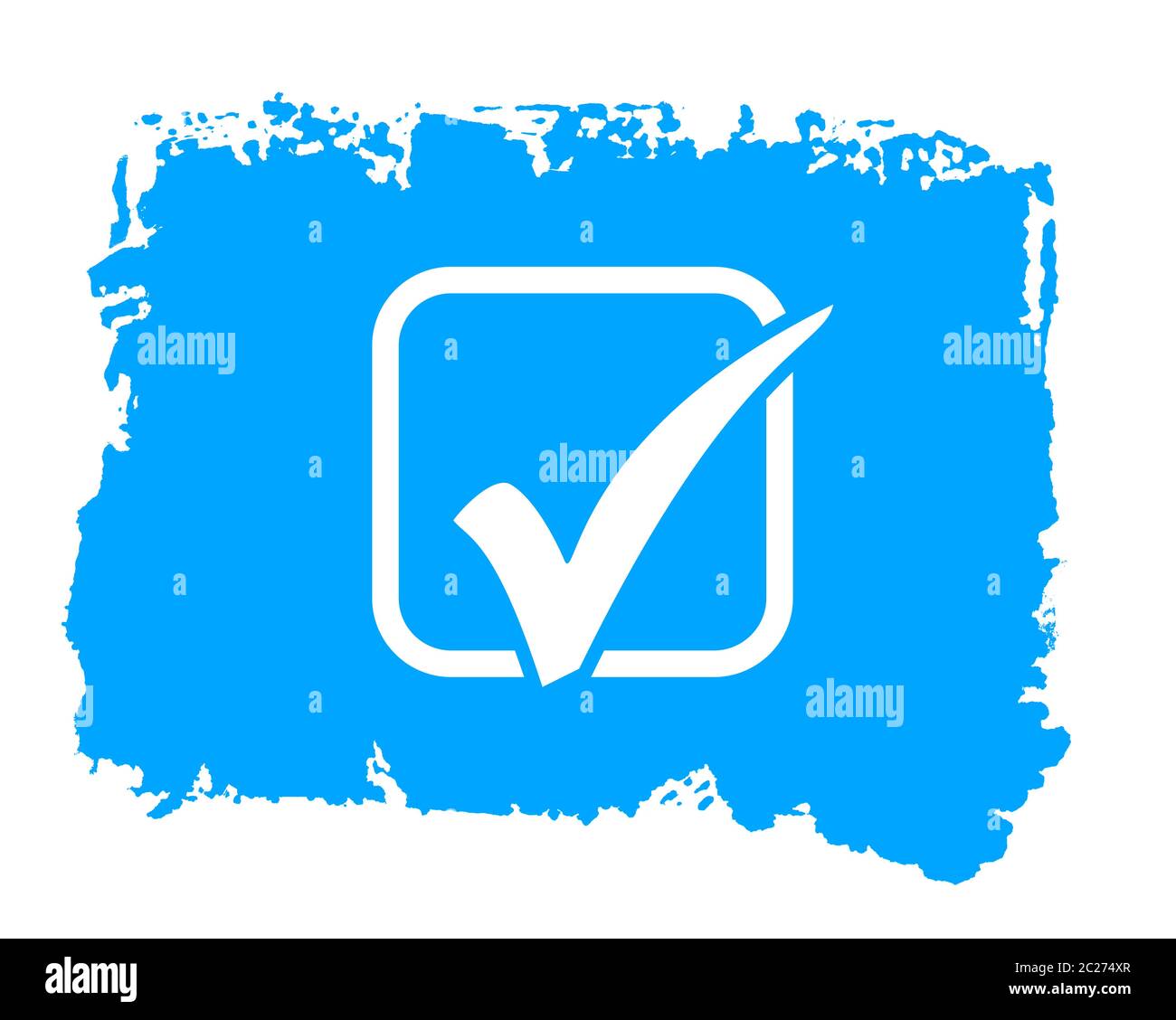 Tick Icon in box - Symbol on isolated blue hand painted grunge texture ...