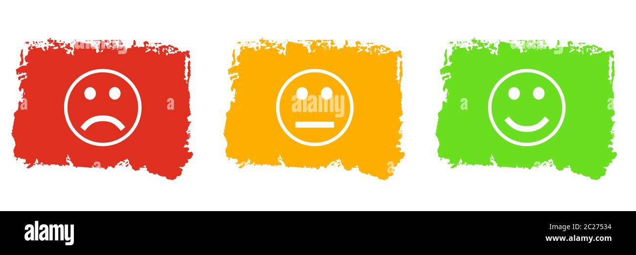 Three Feedback Icons - Symbols on isolated red orange and green hand ...