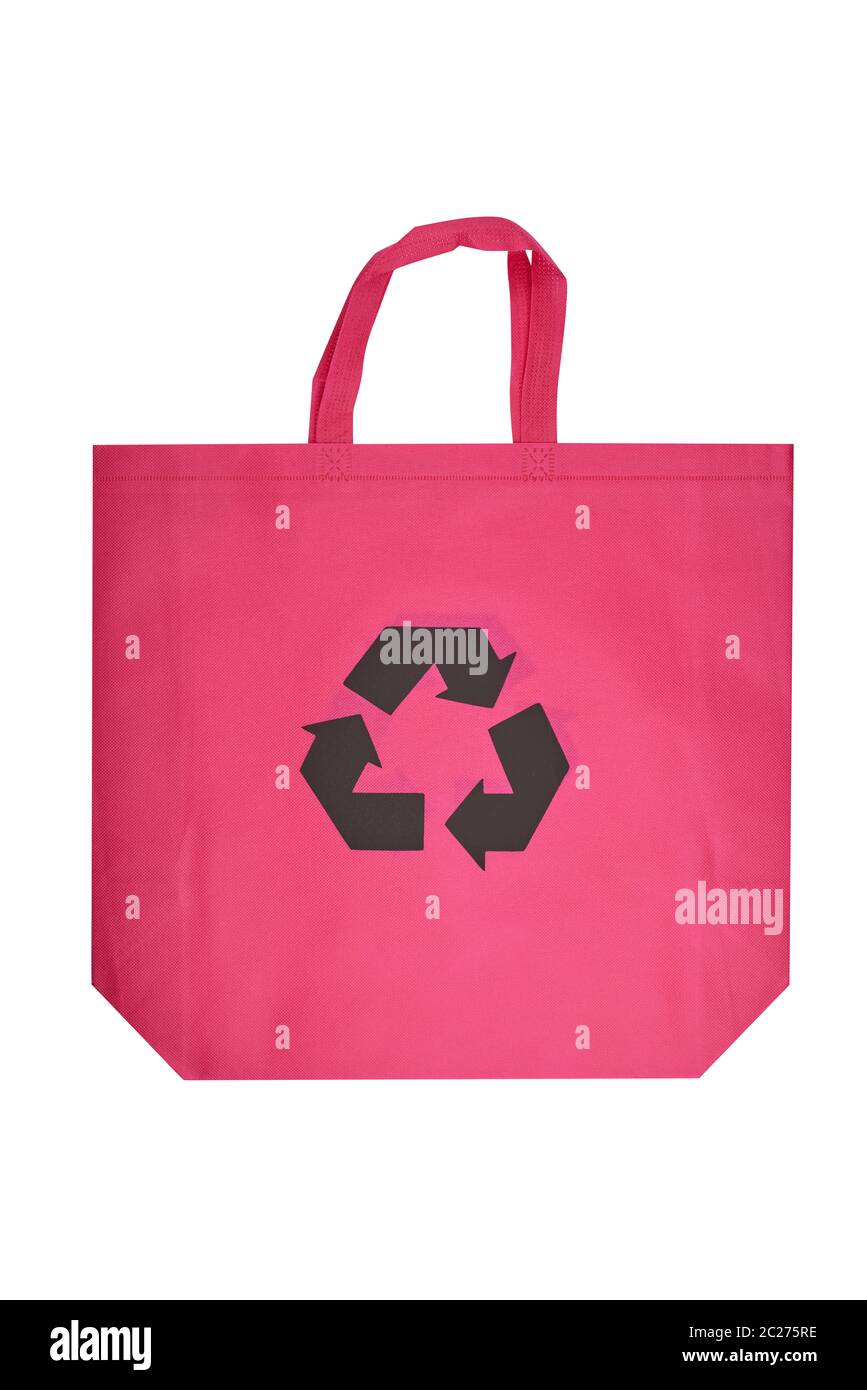 Reusable pink viscose bag isolated on white background, plastic waste ...