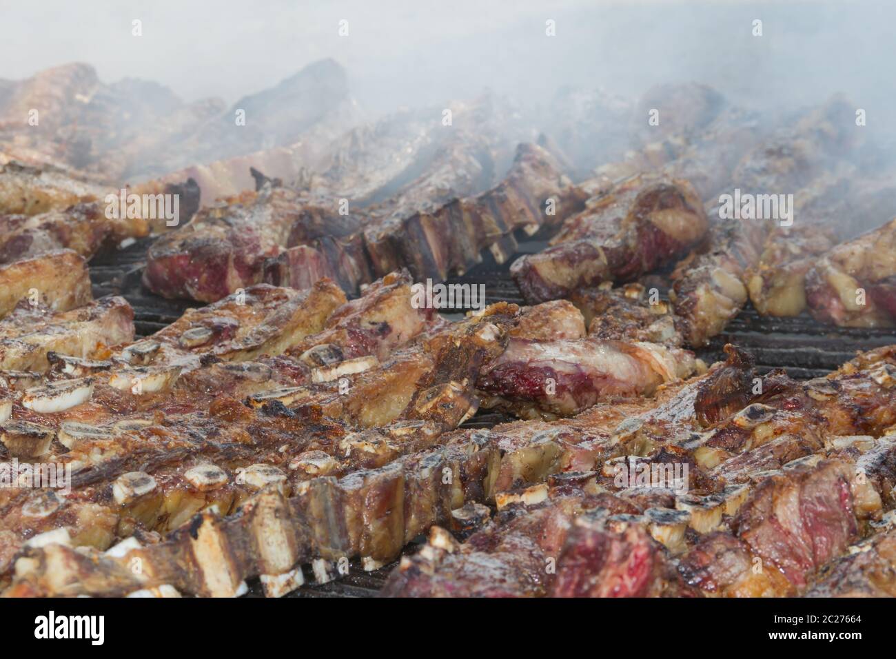 traditional meat grilled on the grill in the Argentine countryside ...