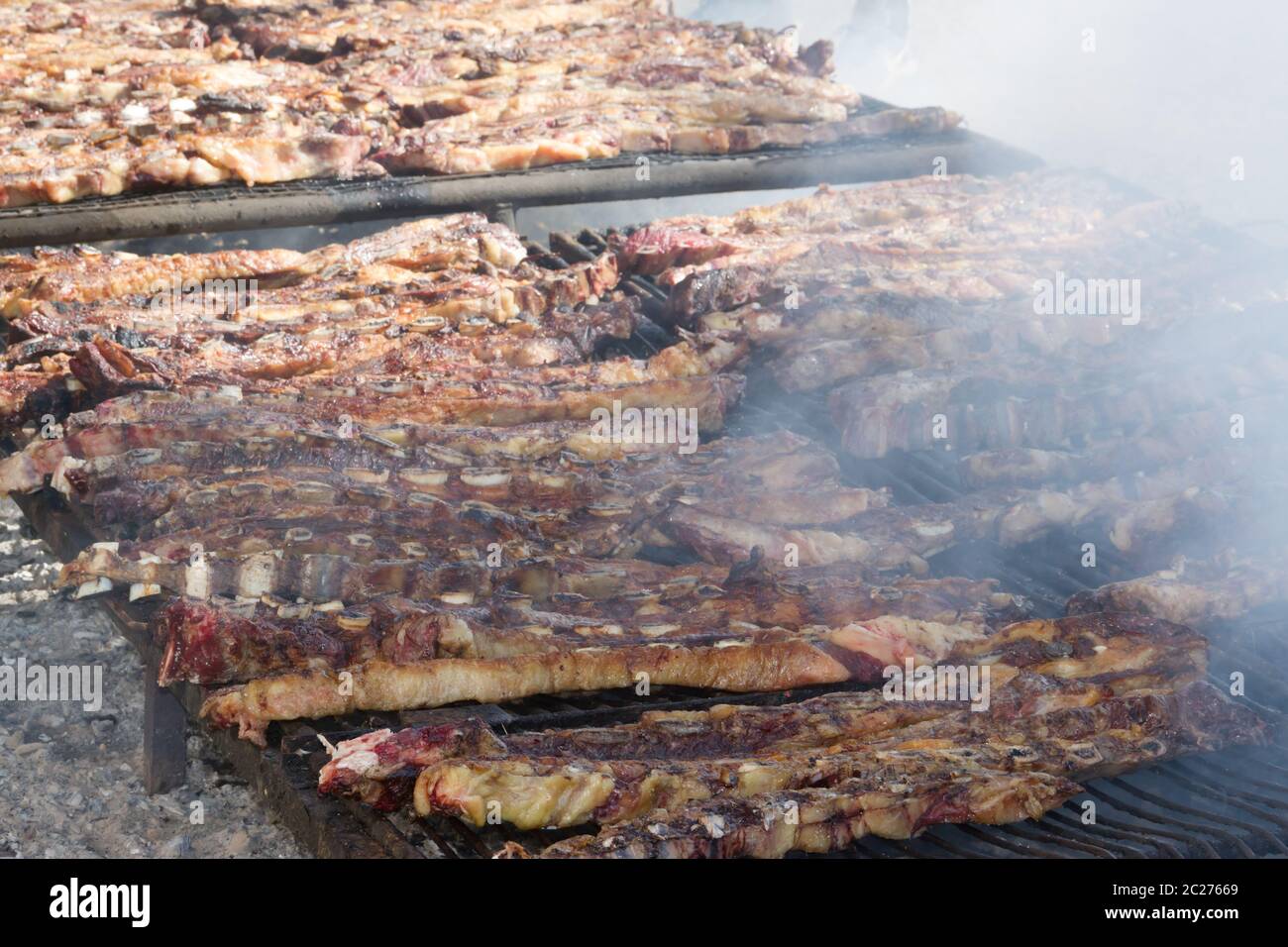 traditional meat grilled on the grill in the Argentine countryside ...